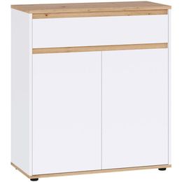 CARRYHOME Schuhschrank Malea, Wei&szlig;, Eiche Artisan, Holzwerkstoff, 3 F&auml;cher, 1 Schublade(n) Schubladen, 83.4x93x38 cm, Typenauswahl, Beim&ouml;bel erh&auml;ltlich, stehend, Garderobe, Schuhaufbewahrung, Schuhschr&auml;nke