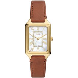 Quarzuhr Fossil "RAQUEL", braun, Armbanduhren, Damen, Quarzuhr, Armbanduhr, Damenuhr, Perlmutt-Zifferblatt, Datum, Lederarmband