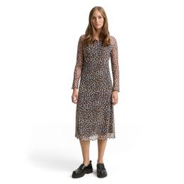 Midikleid Tom Tailor Denim, Damen, Gr. M (38), N-Gr, braun (leo print), Mesh, Obermaterial: 90% Polyester, 10% Elasthan. Futter: 100% Polyester, bedruckt, regular fit kniebedeckend, tiefer Rundhals, gewellter Abschluss, Kleider Midikleid, mit All-Over Print