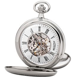 Regent Uhren Taschenuhr REGENT "P704-19377740", silber (edelstahlfarben), Taschenuhren, Damen, Taschenuhr, Herrenuhr, Handaufzug, skelettiertes Zifferblatt, Geschenkidee