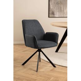 Esszimmerstuhl ACTONA GROUP "Glenda 2er-Set, 360 drehbar, mit Armlehnen, in mehreren Farben", grau (dunkelgrau), B:61cm H:88,5cm T:63cm, 100% Polyester, St&uuml;hle, Esszimmerstuhl, gepolstert, mit Armlehne, schwarze Stahlbeine, drehbar, 2er-Set