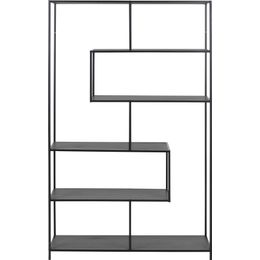 B&uuml;cherregal ACTONA GROUP, schwarz (esche schwarz, matt schwarz), B:114cm H:185cm T:35cm, Melamin, Metall, Regale, B&uuml;cherregal, Metallgestell, modernes Design, 5 Einlegeb&ouml;den, asymmetrische Details