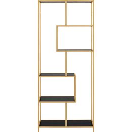 B&uuml;cherregal ACTONA GROUP, schwarz (esche schwarz, gold), B:77cm H:185cm T:35cm, Melamin, Metall, Regale, B&uuml;cherregal, Metallgestell, modernes Design, 5 Einlegeb&ouml;den, asymmetrische Details