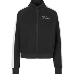 Trainingsjacke Karl Kani "Karl Kani Kani Script Sidestripe Trackjacket", Damen, Gr. S, schwarz, vanilla, 55% Polyester, 39% Baumwolle, 6% Elasthan, mehrfarbig, normal, hoch geschlossener Ausschnitt, Jacken Trainingsjacke