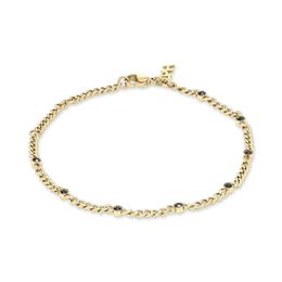 Edelstahlarmband Copenhagen Studios "Schmuck Geschenk Edelstahl Armkette Glittery Cuban", gelbgoldfarben, schwarz, schwarz, Armb&auml;nder, Damen, 21cm, Edelstahl, Edelstahlarmband, mit Strassstein