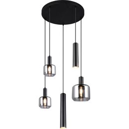 Trio LEUCHTEN Pendelleuchte "MATARO, H&auml;ngelampe schwarz, Leuchtmittel wechselbar", schwarz matt, rauchglas, 5, H: 150cm, 1 Stk., Leuchten, mit chrombedampften Glas Lampenschirmen smokefarbig, Pendelleuchte