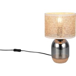 Trio LEUCHTEN Tischleuchte "TARA, Tischlampe, Fu&szlig; aus Glas & Kork, Lampenschirm aus Strohgeflecht", natur, chromfarben, 1, &Oslash; 20cm H: 32,7cm, 1 Stk., Leuchten, exkl 1x E27 max 10W, &Oslash; 25cm, Schnurschalter, Tischleuchte