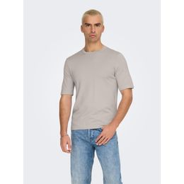 Only & Sons Kurzarmpullover ONLY & SONS "ONSWYLER LIFE REG 14 SS KNIT", Herren, Gr. S, beige (silber lining), Strick, Obermaterial: 78% Viskose, 22% Polyester, unifarben, regular fit normal, Rundhals, gerader Abschluss, Pullover