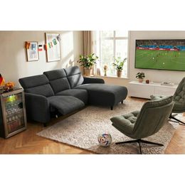 Ecksofa OTTO HOME "SKAANE Struktur, L-Form, 274 cm, manuelle/elektrische Relaxfunktion", grau (anthrazit), B:274cm H:100cm T:181cm, 100% Polyester, Sofas, Ecksofa, rundes Design, Kopfteilverstellung, Federkernpolsterung