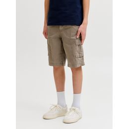 Jack & Jones Cargoshorts JACK & JONES JUNIOR "JPSTCOLE MATTY CARGO SHORT MID JNR", M&auml;dchen, Gr. 146, N-Gr, crocodile, Web, Obermaterial: 100% Baumwolle, unifarben, loose fit kn&ouml;chellang, Hosen