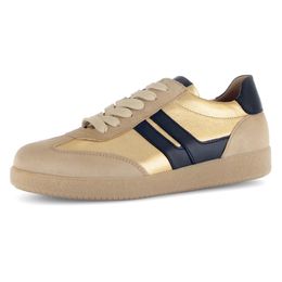 Sneaker Gabor, Damen, Gr. 37, schwarz (karamell, schwarz), Glattleder, Ziegenveloursleder, kontrastfarbene Details, Schuhe Sneaker, Freizeitschuh, Halbschuh, Schn&uuml;rschuh mit gepolstertem Schaftrand