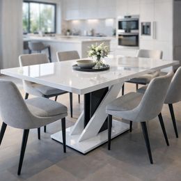 Esstisch OTTO HOME "Veneto, S&auml;ulentisch, Speisetisch, K&uuml;chentisch, ausziehbar bis 160 cm", wei&szlig; hg, schwarz, wei&szlig; hg, B:120cm H:75cm T:80cm, Tische, Esstisch, Platz f&uuml;r bis zu 6 Personen, verl&auml;ngerbar durch Einlegeplatte