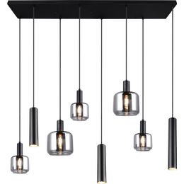 Trio LEUCHTEN Pendelleuchte "MATARO, H&auml;ngelampe schwarz, Leuchtmittel wechselbar", schwarz matt, rauchglas, 8, H: 150cm, 1 Stk., Leuchten, mit chrombedampften Glas Lampenschirmen smokefarbig, Pendelleuchte