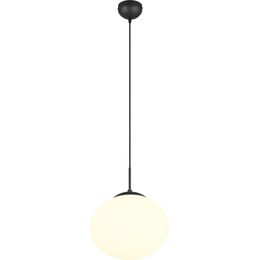 Trio LEUCHTEN Pendelleuchte "FOMENTO, H&auml;ngelampe mit Glasschirm, exkl 1x E27 max 15W", wei&szlig; (schwarz matt), 1, &Oslash; 30cm H: 150cm, 1 Stk., Leuchten, Glas H&auml;ngeleuchte H&ouml;he 150 cm, H&auml;ngelampe K&uuml;che Esszimmer Wohnzimmer, Pendelleuchte