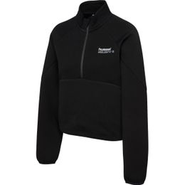 Sweater Hummel "HMLTECH FLEECE WOMEN BOXY HALF ZIP", Damen, Gr. M, schwarz, Obermaterial: 74% Baumwolle, 20% Polyester, 6% Elasthan, Sweatshirts Sweater