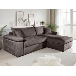 Ecksofa OTTO HOME "Cosy L-Form, B: 234 cm, Sitzaufbau im Sandwich-Federkern", anthrazit, B:234cm T:162cm, 100%Polyester, Sofas, Ecksofa, 2 Zierkissen, Mega-Sofa, Cord oder Struktur weich, Kaltschaumauflage