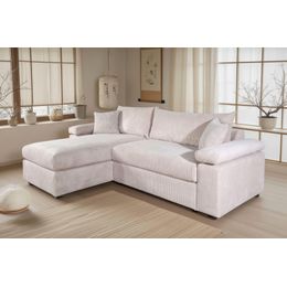 Ecksofa OTTO HOME "Cosy L-Form, B: 234 cm, Sitzaufbau im Sandwich-Federkern", beige, B:234cm H:46cm T:162cm, 100%Polyester, Sofas, Ecksofa, 2 Zierkissen, Mega-Sofa, Cord oder Struktur weich, Kaltschaumauflage