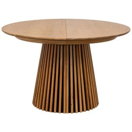 CARRYHOME Esstisch, Eiche, Holz, Eiche, furniert, massiv, rund, S&auml;ule, 120x75x120-200 cm, ausziehbar, Esszimmer, Tische, Esstische, Esstische ausziehbar