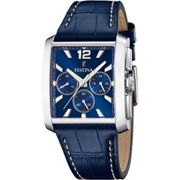 Chronograph Festina, blau, Armbanduhren, Herren, Chronograph, Armbanduhr, Quarzuhr, Herrenuhr, Stoppfunktion, Lederarmband