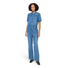 Overall Cartoon "Damen mit Bindeg&uuml;rtel", Damen, Gr. 34, Normalgr&ouml;&szlig;en, blau, Obermaterial: 50% Baumwolle, 40% Lyocell, 10% Modal, figurumspielend, U-Boot-Ausschnitt, Overalls Overall, Design