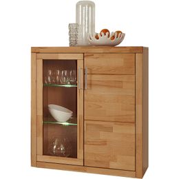 Vitrine OTTO HOME "LOGO75, Einlegeboden verstellbar,1Glast&uuml;r,1Holzt&uuml;r,Wohnzimmer,Stauraum", braun (eiche teilmassiv), B:90cm H:100cm T:40cm, Holz teilmassiv, Schr&auml;nke, Vitrine, B/T/H:90/40/100cm, Front massivholz,6 F&auml;cher,Griffe silberfarben,ge&ouml;lt
