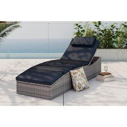 Ambia Garden Gartenliege, Grau, Metall, Kunststoff, Textil, F&uuml;llung: Polyester, 190x80x60 cm, R&uuml;ckenlehne verstellbar, Gartenm&ouml;bel, Gartenliegen