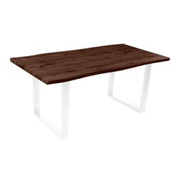 Esstisch Baumkante Holz-Optik Nussbaum 180 x 90 U-Gestell wei&szlig; JOSY