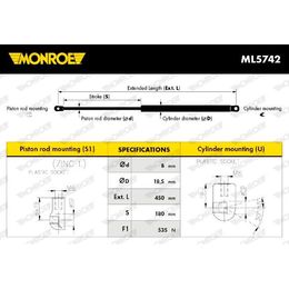 Monroe Gasfeder, Koffer-/Laderaum 11356406 f&uuml;r VW