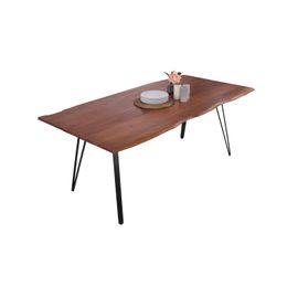 Esstisch Baumkante 240 x 100 cm Akazie massiv nussbaumfarben Metallgestell Wei&szlig; CELIA