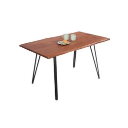 Esstisch Baumkante 140 x 80 cm Akazie massiv nussbaumfarben Metallgestell Wei&szlig; CELIA
