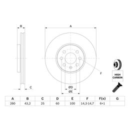 Bosch Bremsscheibe 0986479b68 bel&uuml;ftet 280mm 25mm f&uuml;r Vaughall CHEVROLET HOLDEN Opel