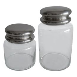 Signature SET von 2 Glasbeh&auml;ltern mit silbernem Deckel - 30/17/26 cm
