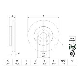 Bosch Bremsscheibe 0986479f72 bel&uuml;ftet 255mm 25mm f&uuml;r TOYOTA