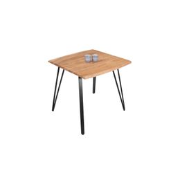 Esstisch Baumkante 90 x 90 cm Akazie massiv naturfarben Metallgestell Wei&szlig; CELIA