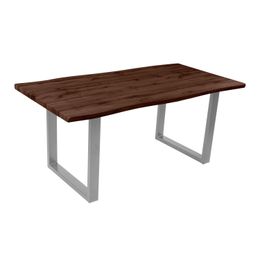 Esstisch Baumkante Holz-Optik Nussbaum 180 x 90 U-Gestell silber JOSY