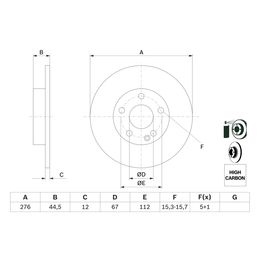 Bosch Bremsscheibe 0986479185 voll 276mm 12mm f&uuml;r Mercedes