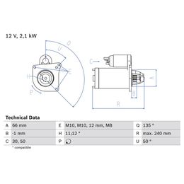 Bosch Starter 0986020131 f&uuml;r Opel Volvo Vaughall NISSAN RENAULT MITSUBISHI Suzuki