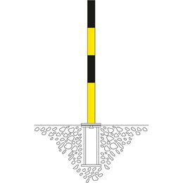 Moravia Sperrpfosten aus Stahl, zum Einbetonieren, &Oslash; 60 mm, schwarz-gelb, 2 Ketten&ouml;sen