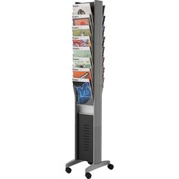 PAPERFLOW Prospektst&auml;nder, mobil, 16 F&auml;cher, HxBxT 1675 x 300 x 385 mm, alusilber