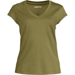 LANDS' END Supima-Shirt mit V-Ausschnitt und Kapp&auml;rmeln, Damen,  Gr&uuml;n, Baumwolle, by Lands' End