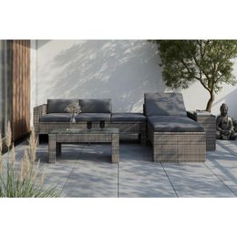 Ambia Garden Loungegarnitur, Blaugrau, Metall, F&uuml;llung: Polyester,Polystyrol, 192x65x82 cm, R&uuml;ckenlehne umklappbar, Loungem&ouml;bel, Gartenlounge-Sets