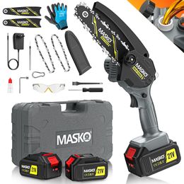 Masko&reg; Mini-Kettens&auml;ge mit Akku 8000mAh Handkettens&auml;ge Elektro mit 2 Akku 4000mAh f&uuml;r Gartenscheren/Astscheren/Holzschneiden Motors&auml;ge 800W automatisches &Ouml;lsystem