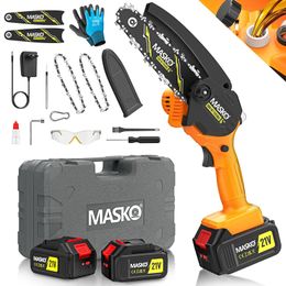 Masko&reg; Mini-Kettens&auml;ge mit Akku 8000mAh Handkettens&auml;ge Elektro mit 2 Akku 4000mAh f&uuml;r Gartenscheren/Astscheren/Holzschneiden Motors&auml;ge 800W automatisches &Ouml;lsystem