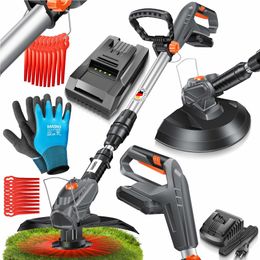 Masko&reg; Akku-Rasentrimmer mit 20 V Li-Akku, 2,0 Ah Akku und Ladeger&auml;t, Motorsense 26 cm Schnittkreis, 180&deg; Trimmwinkel, Teleskop-Stiel & Zusatzhandgriff, inkl. 20 Messer Kunststoffklinge