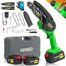 Masko&reg; Mini-Kettens&auml;ge mit Akku 8000mAh Handkettens&auml;ge Elektro mit 2 Akku 4000mAh f&uuml;r Gartenscheren/Astscheren/Holzschneiden Motors&auml;ge 800W automatisches &Ouml;lsystem