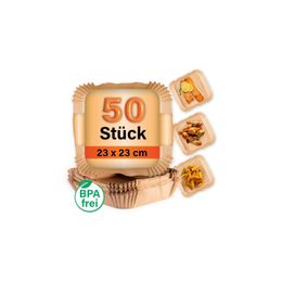 gourmetmaxx Backpapier-Schalenf&uuml;r Hei&szlig;luft-Fritteusen 50er-Set 23x23x4,5cm braun