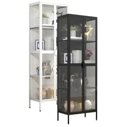 Vcm Glasvitrine stehend Vitrine Glas mit ESG-Sicherheitsglas Ma&szlig;e ca. H. 180 x B. 60 x T. 35 cm Standvitrine Glas Modern und platzsparend Glas Vitrinenschrank &ndash; Floka XXL