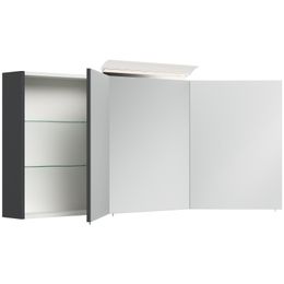 Posseik Spiegelschrank 140cm inkl. Design LED-Lampe und Glasb&ouml;den weiss hochglanz