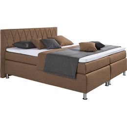 Boxspringbett Hapo "Atlanta", hellbraun, B:210cm L:210cm, Komplettbetten, Boxspringbett