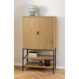Stauraumschrank ACTONA GROUP "Jaipur Sideboard, Regal", beige (natur), B:80cm H:140cm T:40cm, Schr&auml;nke, Stauraumschrank, Wildeiche-Optik, 2 T&uuml;ren und 2 Einlegeb&ouml;den, Lamellenfront